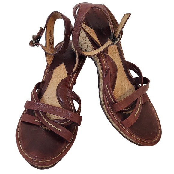 Born | Shoes | Born Sandals Strappy Brown Tan Leather Wedge High Heel ...